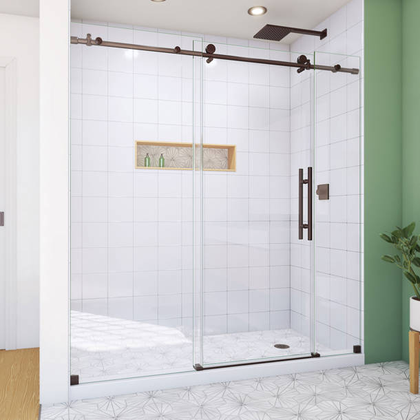 DreamLine Enigma-XO 68'' - 72'' W x 76'' H Single Sliding Frameless Shower Door with Clear Glass ...